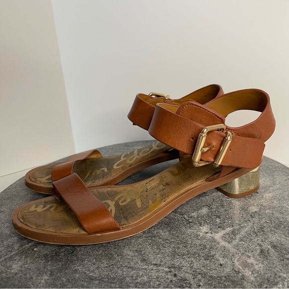 Sam Edelman | Shoes | Sam Edelman Gold Trina Block Heels Sandals 8 ...